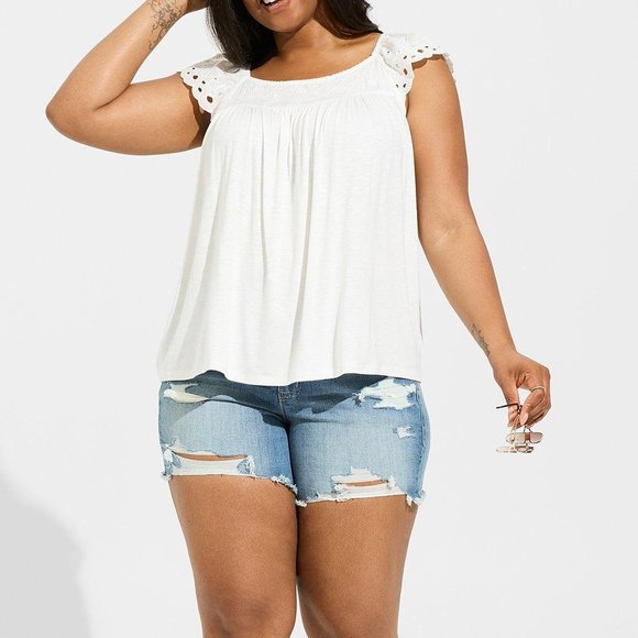 torrid | Tops | Torrid Top X White Babydoll Knit Square Neck Eyelet Tee ...